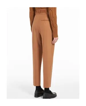 Max Mara Tailored Wool Twill Carrot Trousers With Leather Belt