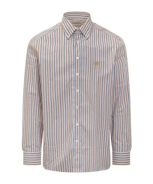 Etro Pegaso Embroidered Striped Shirt - Gray