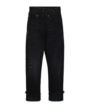 R13 Crossover Distressed Cropped Jeans