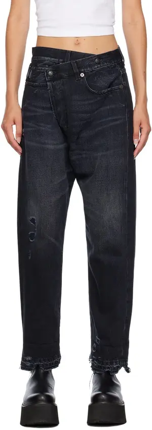 R13 Crossover Distressed Cropped Jeans