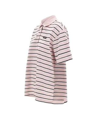 ROTATE BY BIRGER CHRISTENSEN Logo Patch Striped Oversized Polo Shirt - No
