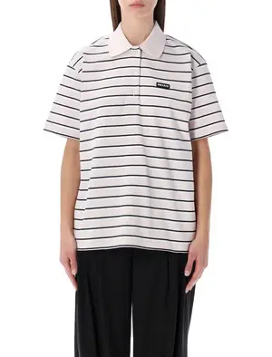 ROTATE BY BIRGER CHRISTENSEN Logo Patch Striped Oversized Polo Shirt - No