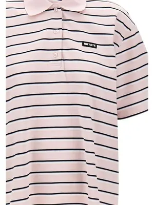 ROTATE BY BIRGER CHRISTENSEN Logo Patch Striped Oversized Polo Shirt - No