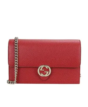 Gucci Small Shoulder Bag With Gg Metal Buckle And Chain Strap - Red