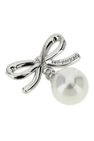 SELF-PORTRAIT Bow Detail Earrings With Pearl Pendant - Gray
