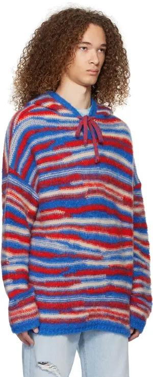 ERL Striped Ribbed Knit Drawstring Hoodie - Multicolor