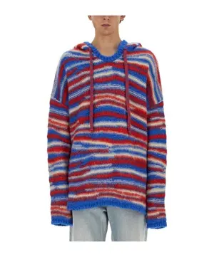 ERL Striped Ribbed Knit Drawstring Hoodie - Multicolor