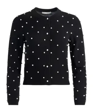 ALICEOLIVIA Alice + Olivia Dollie Pearl Embellished Cropped Cardigan - Black