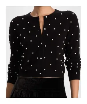 ALICEOLIVIA Alice + Olivia Dollie Pearl Embellished Cropped Cardigan