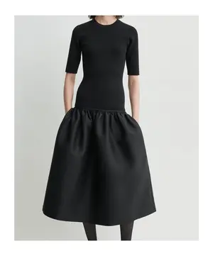 TOTEME Short Sleeve Gathered Detail Dress - Black