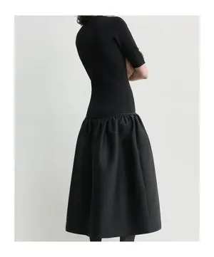 TOTEME Short Sleeve Gathered Detail Dress - Black