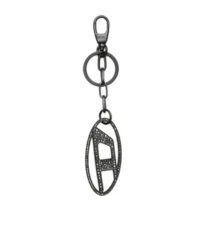 DIESEL® Oval D Keyring With Crystal Embellishments - Black/silver