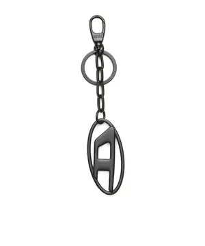 DIESEL® Oval D Keyring With Crystal Embellishments - Black/silver