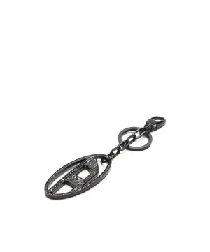 DIESEL® Oval D Keyring With Crystal Embellishments - Black/silver