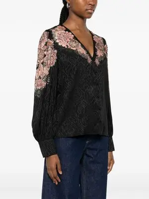 TWINSET Floral Print V-neck Long Sleeve Shirt