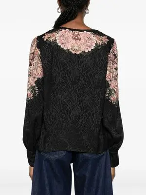 TWINSET Floral Print V-neck Long Sleeve Shirt