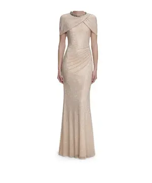 SELF-PORTRAIT Embellished Draped Maxi Dress - Champ