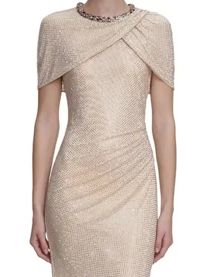 SELF-PORTRAIT Embellished Draped Maxi Dress - Champ