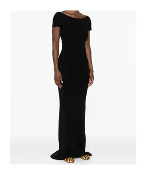 AYA MUSE Fine-ribbed Maxi Dress With Short Sleeves And Off-the-shoulder Neckline