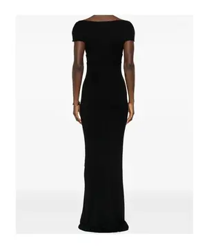 AYA MUSE Fine-ribbed Maxi Dress With Short Sleeves And Off-the-shoulder Neckline
