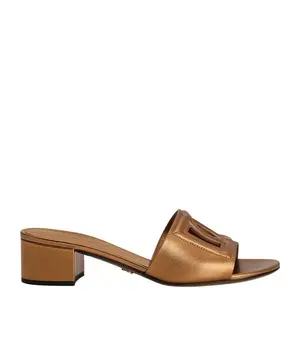 Dolce & Gabbana Mordoré Nappa Leather Cut-out Logo Slides - Brown
