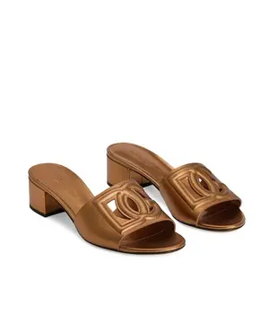 Dolce & Gabbana Mordoré Nappa Leather Cut-out Logo Slides - Brown