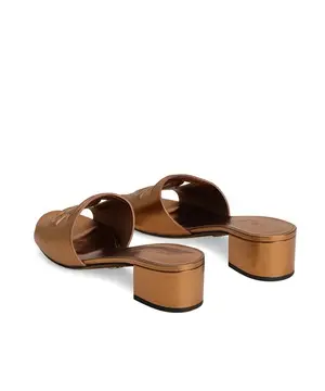 Dolce & Gabbana Mordoré Nappa Leather Cut-out Logo Slides - Brown
