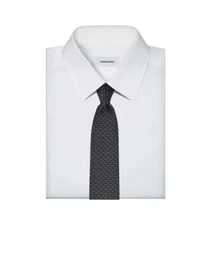 FERRAGAMO Gancini Jacquard Silk Neck Tie - Blue/grey