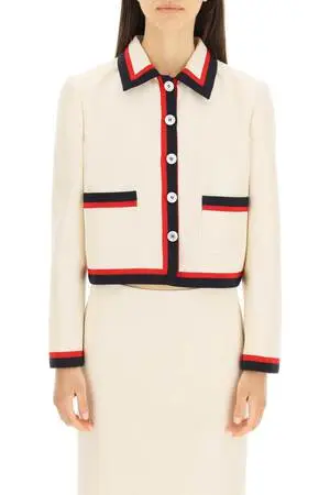 Miu Miu Single-breasted Panama Silk Jacket With Contrasting Trim