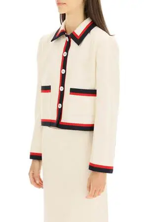 Miu Miu Single-breasted Panama Silk Jacket With Contrasting Trim