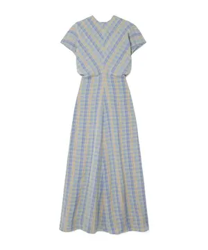 TOTEME Toteme Plaid Pleated Midi Dress Gray