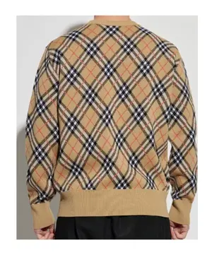 Burberry Checked Knitted Crewneck Jumper