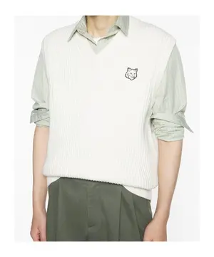 Maison Kitsuné Ribbed Knit Vest With Fox Head Embroidery