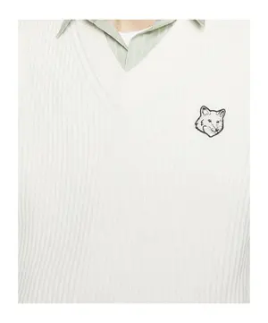 Maison Kitsuné Ribbed Knit Vest With Fox Head Embroidery