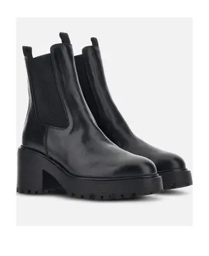 Hogan Round Toe Slip-on Ankle Boots With Convex Outsole - Black