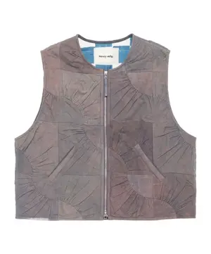 STORY MFG. Zippered Vest With Pleated Design - Gray
