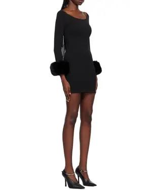 Alexander Wang Round Neck Fur Trimmed Mini Dress