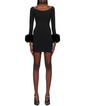 Alexander Wang Round Neck Fur Trimmed Mini Dress