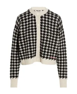 Miu Miu Houndstooth Knit Cashmere Cardigan