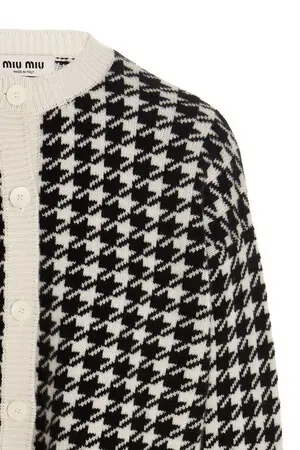 Miu Miu Houndstooth Knit Cashmere Cardigan