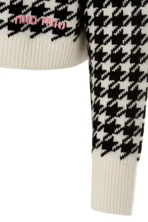 Miu Miu Houndstooth Knit Cashmere Cardigan