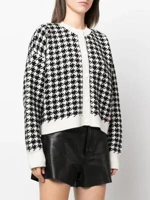 Miu Miu Houndstooth Knit Cashmere Cardigan
