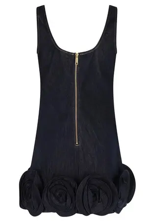 SELF-PORTRAIT Floral Appliqué Denim Mini Dress - Indigo