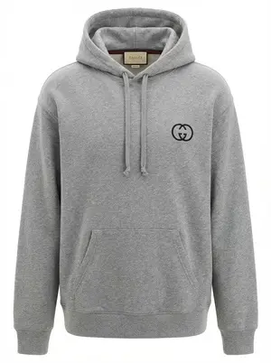 Gucci Drawstring Hoodie With Cross Gg Embroidery - Gray