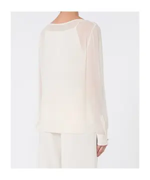 Max Mara Long Sleeve Boat Neck Silk Georgette Blouse