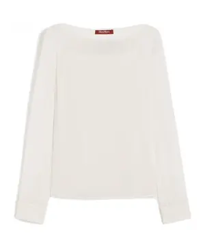 Max Mara Long Sleeve Boat Neck Silk Georgette Blouse - Ivory