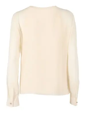 Max Mara Long Sleeve Boat Neck Silk Georgette Blouse - Ivory