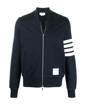 Thom Browne High-neck Zipped Sweatshirt With Signature Stripes - Navy