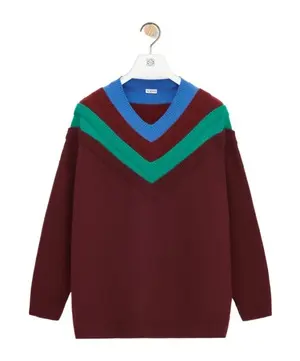 Loewe Layered Effect V-neck Jumper - Green/red/multicolor