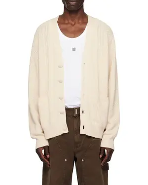 Givenchy Button-up Knit Cardigan With Raised 4g Logo - Ivory